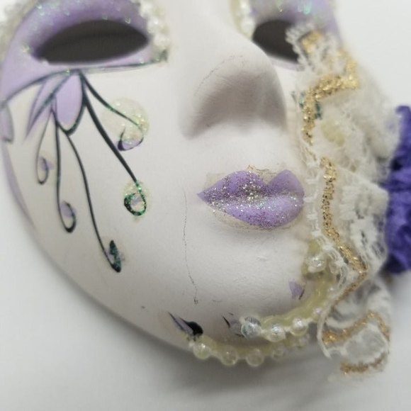 Accents | Mardi Gras Masquerade Mask Ceramic Purple White Flower Beaded ...